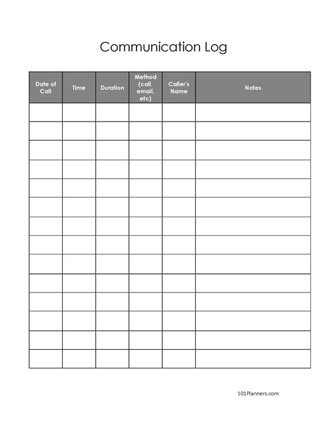 Communication Log Template Word Printable Word Searches