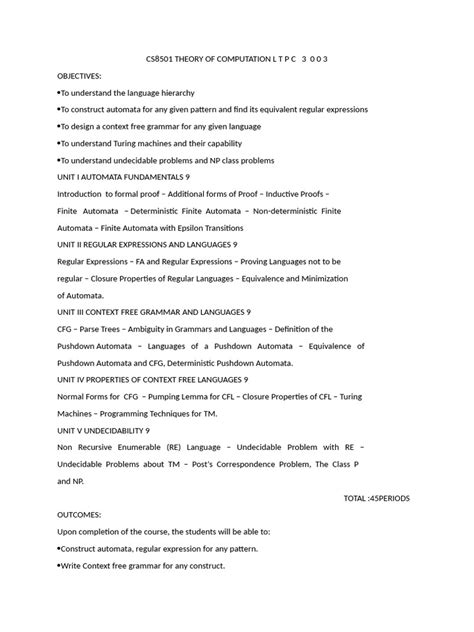 Cs8501 Theory Of Computation L T P C 3 0 0 3 Pdf