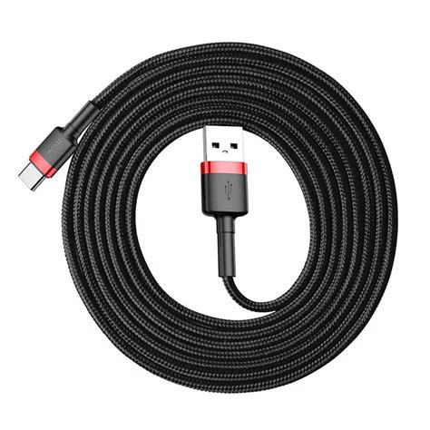 Baseus Cafule Braided Usb 2 0 Cable 2a Red Black 3m Usb A To Type C