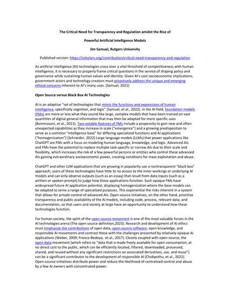 Pdf The Critical Need For Transparency And Regulation Amidst The Rise Of Powerful Artificial