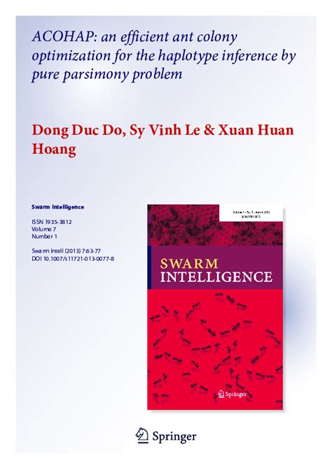 Pdf Acohap An Efficient Ant Colony Optimization For The Haplotype Inference By Pure Parsimony