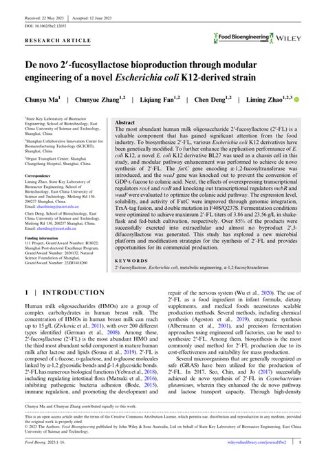 Pdf De Novo 2′‐fucosyllactose Bioproduction Through Modular