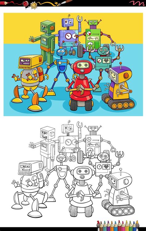 Ilustração Dos Desenhos Animados Da Página Do Livro De Colorir Do Grupo De Personagens De