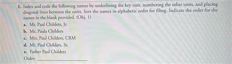 Solved Index And Code The Following Names By Underlining The