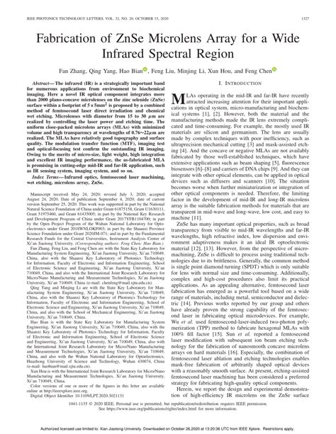 Pdf Fabrication Of Znse Microlens Array For A Wide Infrared Spectral