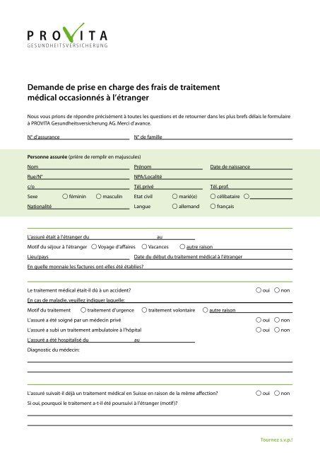 Demande De Prise En Charge De Frais De Soins L Tranger Incl