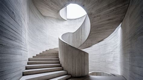 Dramatic Concrete Spiral Staircase With Striking Geometry Creating A Bold Architectural