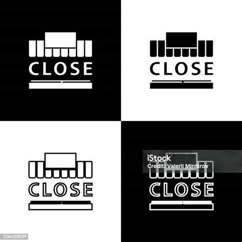 흑백 배경에서 격리된 쇼핑 빌딩 또는 마켓 스토어 및 텍스트 닫힌 아이콘을 설정합니다 상점 건설 벡터 일러스트레이션 거리에 대한 스톡 벡터 아트 및 기타 이미지 Istock