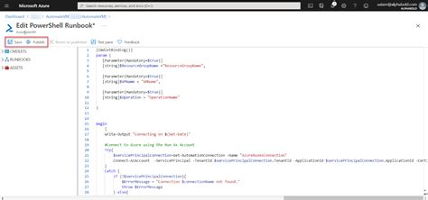 automate the vm start and stop process using powershell runbook