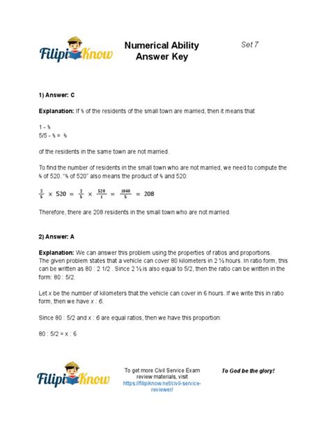 Numerical Ability Answer Key Set 7 Revised Pdf