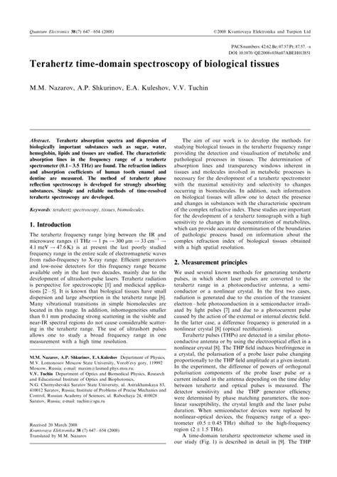 Pdf Terahertz Time Domain Spectroscopy Of Biological Tissues