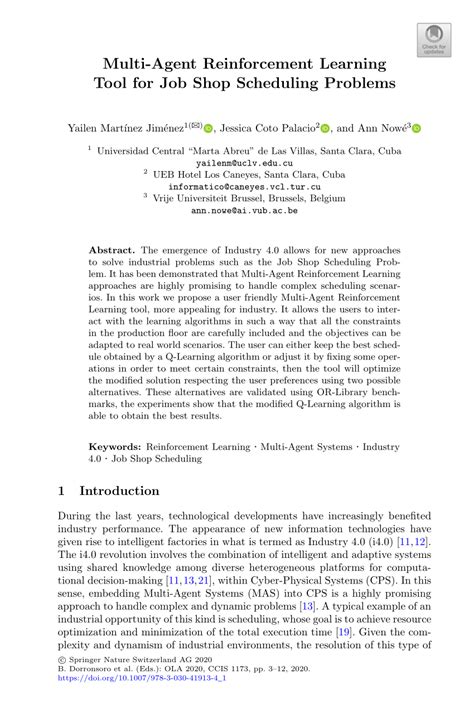 Pdf Multi Agent Reinforcement Learning Tool For Job Shop Scheduling