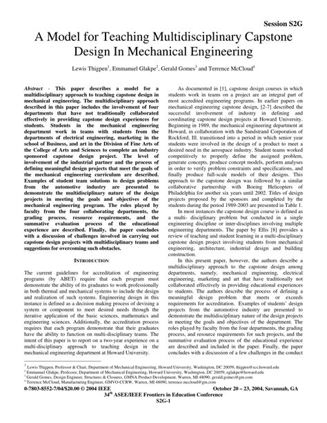 Pdf A Model For Teaching Multidisciplinary Capstone Design In