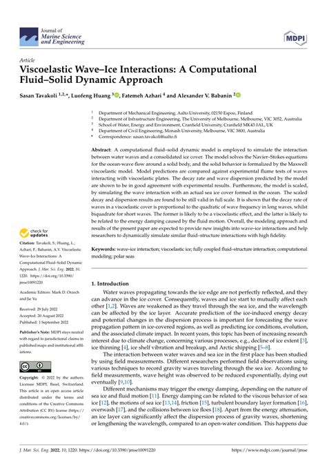 Pdf Viscoelastic Wave Ice Interactions A Computational Fluid Solid Dynamic Approach
