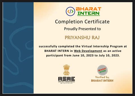 Priyanshu Raj On Linkedin Internship2023 Bharatintern Webdevelopment Frontenddevelopment Html