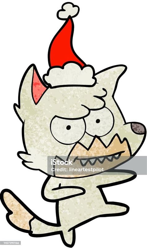 산타 모자를 쓰고 웃는 여우의 손으로 그린 질감 만화 귀여운에 대한 스톡 벡터 아트 및 기타 이미지 귀여운 그런지 이미지 기법 낙서 드로잉 Istock