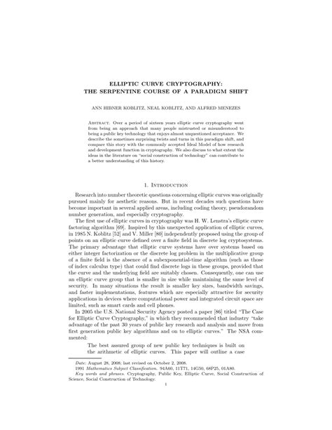 Pdf Elliptic Curve Cryptography The Serpentine Course Of A Paradigm Shift