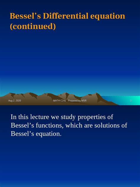 Lecture Slides Of Bessels Differential Equations 2 Pdf Equations Zero Of A Function