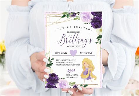 Rapunzel Invitation Tangled Birthday Invite Editable Template Princess Digital Invitation