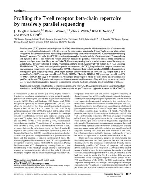 Pdf Profiling The T Cell Receptor β Chain Repertoire By Massively Parallel Sequencing