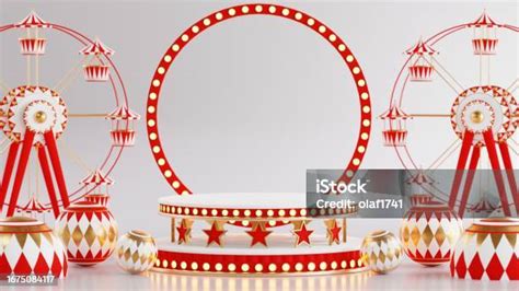 놀이 공원 서커스 많은 놀이기구와 상점 서커스 텐트 3d 그림이 있는 카니발 박람회 테마 연단을 위한 3d 렌더링 3차원 형태에 대한 스톡 사진 및 기타 이미지 Istock