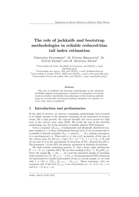 Pdf The Role Of Jackknife And Bootstrap Methodologies In Reliable Reduced Bias Tail Index