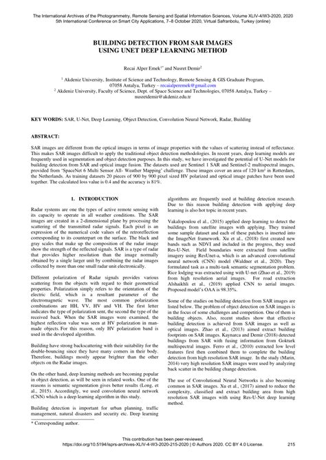 Pdf Building Detection From Sar Images Using Unet Deep Learning Method