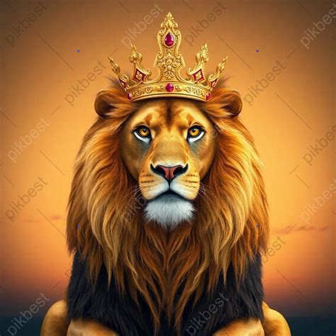 أسد مع تاج في خلفية فنية لغروب الشمس الدافئ خلفيات Jpeg تحميل مجاني