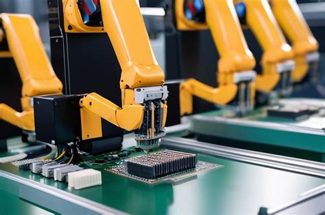 Premium Photo Advanced High Precision Robot Arms On Fully Automated Pcb
