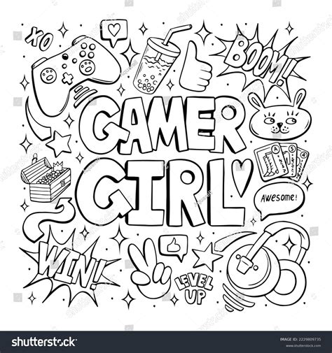 Gamer Girl Line Art Retro Comics Stock Vector Royalty Free 2229809735
