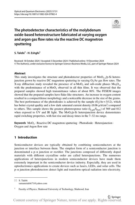 The Photodetector Characteristics Of The Molybdenum Oxide Based Heterostructure Fabricated At