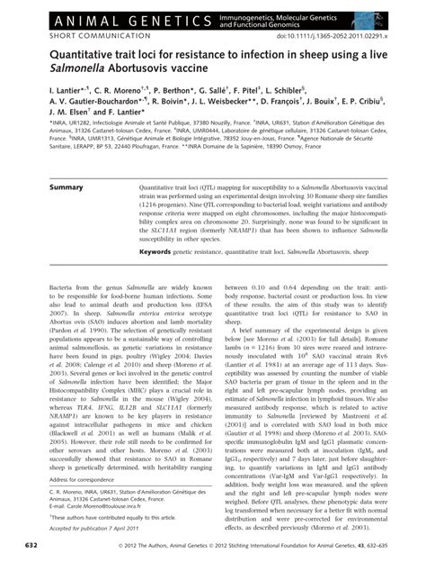 Pdf Quantitative Trait Loci For Resistance To Infection In Sheep Using A Live Salmonella