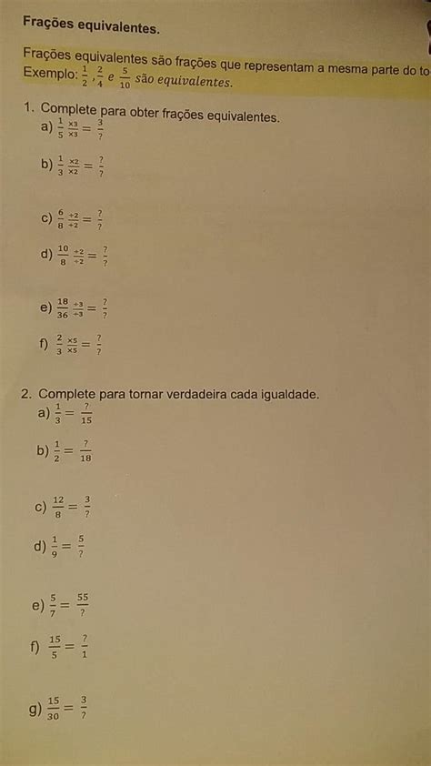 1 Complete Para Obter Frações Equivalentes Br