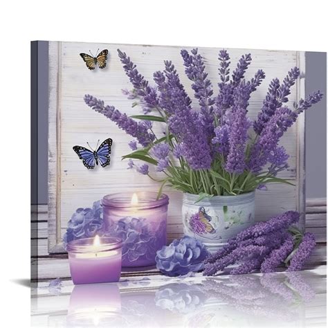 Eastsmooth Lavender Canvas Wall Art Country Lavender Flower Butterfly