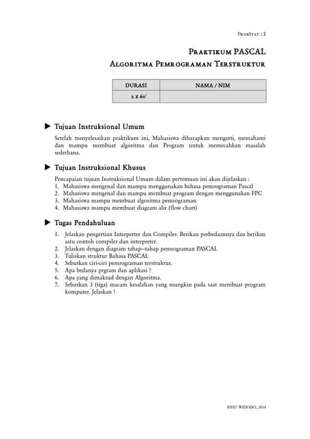 Algoritma Dan Pemrograman Pengantar 1 Pptx