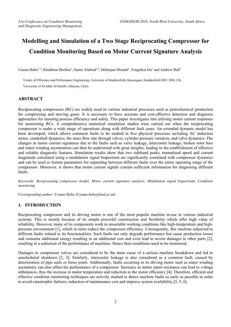 Pdf Modelling And Simulation Of A Two Stage Reciprocating Compressor For Condition Monitoring