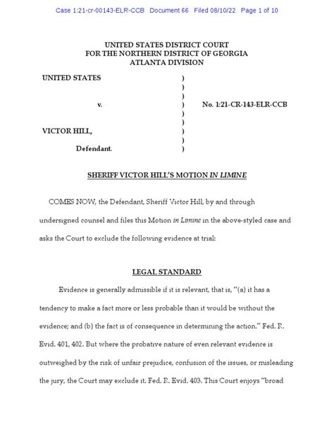 Defense Motion To Exclude Evidencearguments In Victor Hill Trial Pdf Relevance Law
