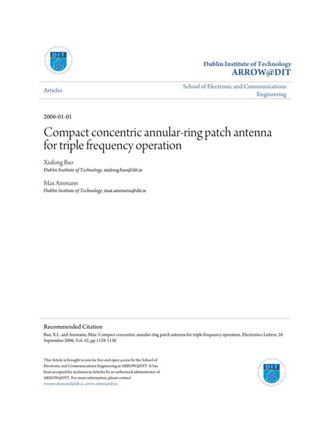 Pdf Compact Concentric Annular Ring Patch Antenna For Triple Frequency Operation