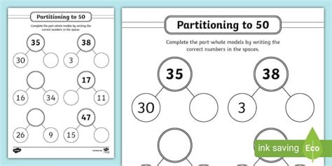 👉 Partitioning To 50 Worksheet
