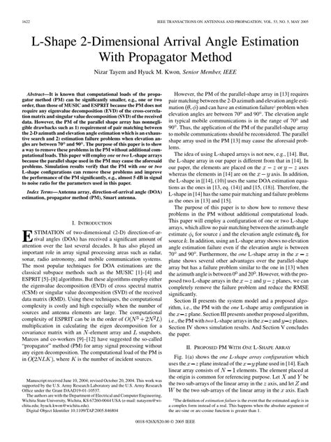 Pdf L Shape 2 Dimensional Arrival Angle Estimation With Propagator Method