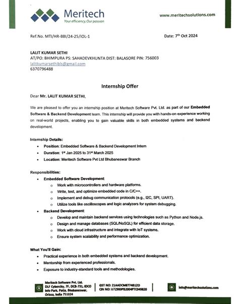 Lalit Kumar Sethi On Linkedin Internshipopportunity Meritechsoftware