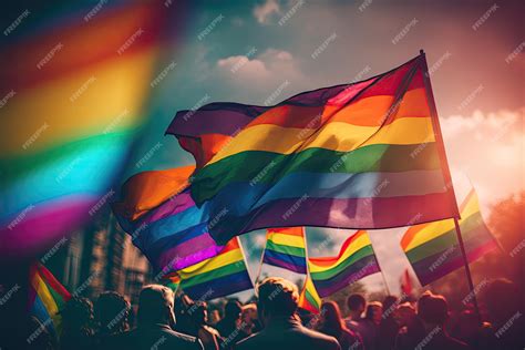 Premium Photo Crowd Waving Rainbow Flags At The Gay Pride Parade