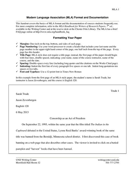 Mla Format And Documentation UND Writing Center Writingcenter Und Modern Language