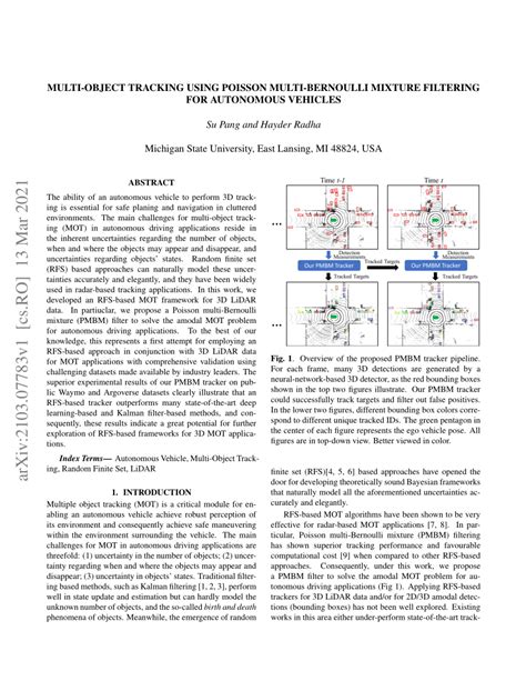 Pdf Multi Object Tracking Using Poisson Multi Bernoulli Mixture Filtering For Autonomous Vehicles