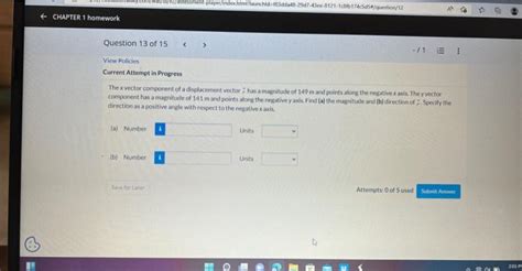 Solved The Xvector Component Of A Displacement Vector Has Chegg