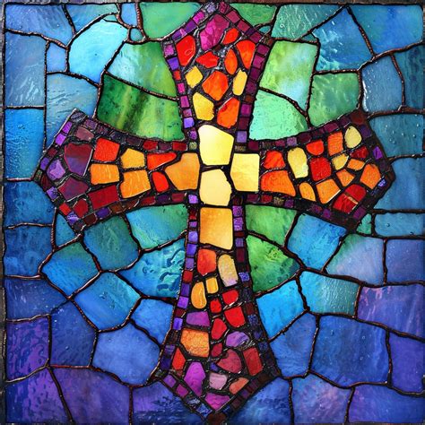 Christian Cross Stained Glass Window Cling Christian Faith Art Faithful