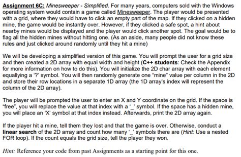 Solved Assignment 6c Minesweeper Simplified For Many
