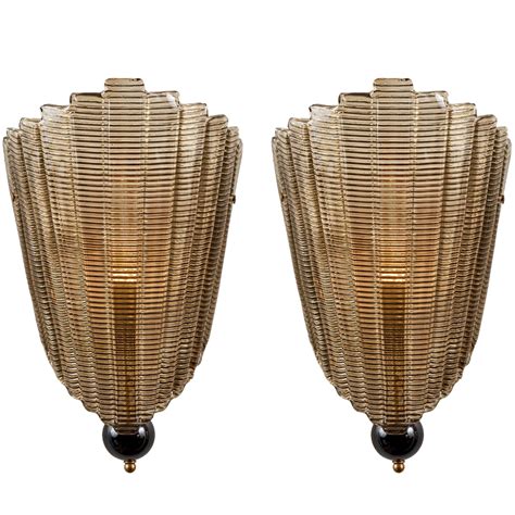 Pair Of Round Clear Textured Glass Sconces At 1stdibs