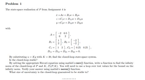 Problem 1 The State Space Realisation Of P From