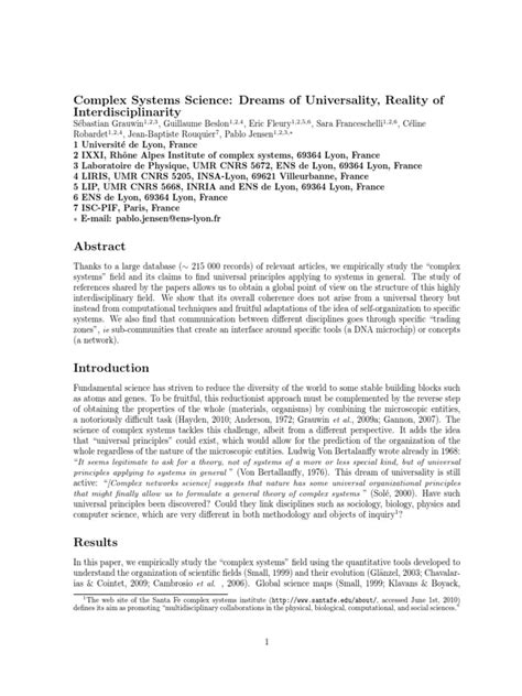 Complex Systems Science Dreams Of Universality Reality Of Interdisciplinarity Descargar